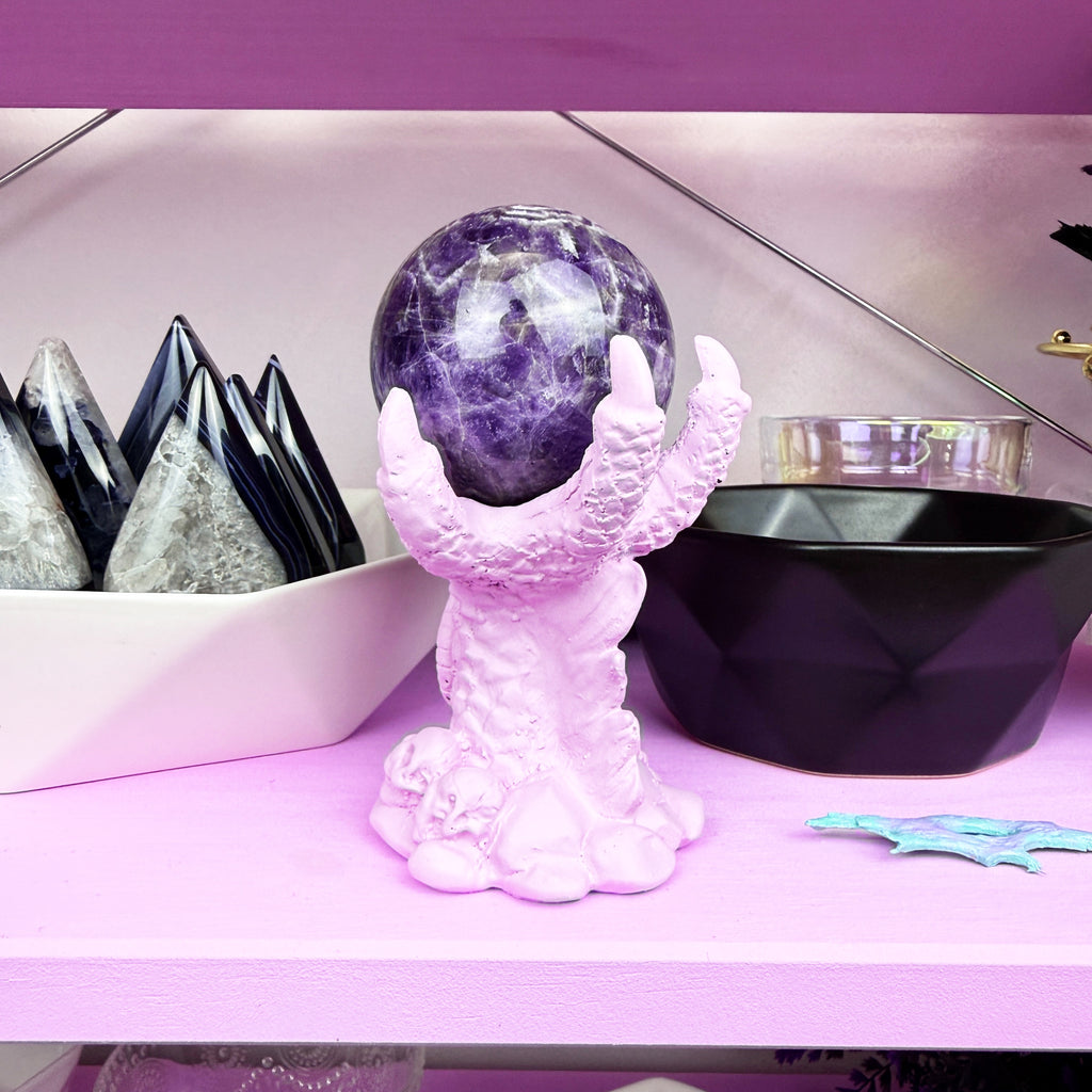Amethyst Sphere + Pink Dragon Claw Stand – Band of Weirdos